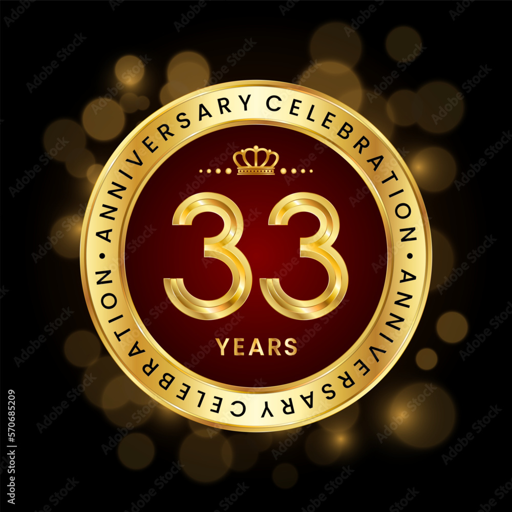 33th Anniversary Celebration. logo design with golden number and ring ...