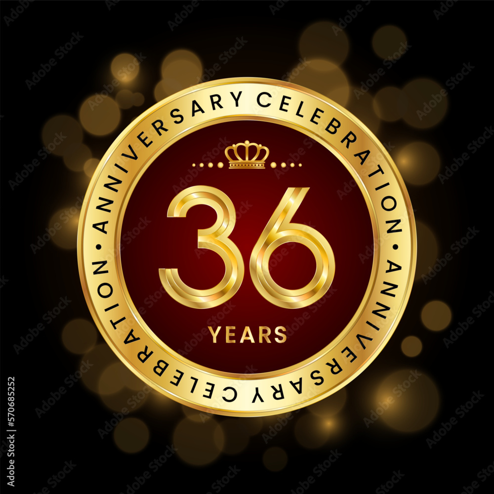 36th Anniversary Celebration. logo design with golden number and ring ...