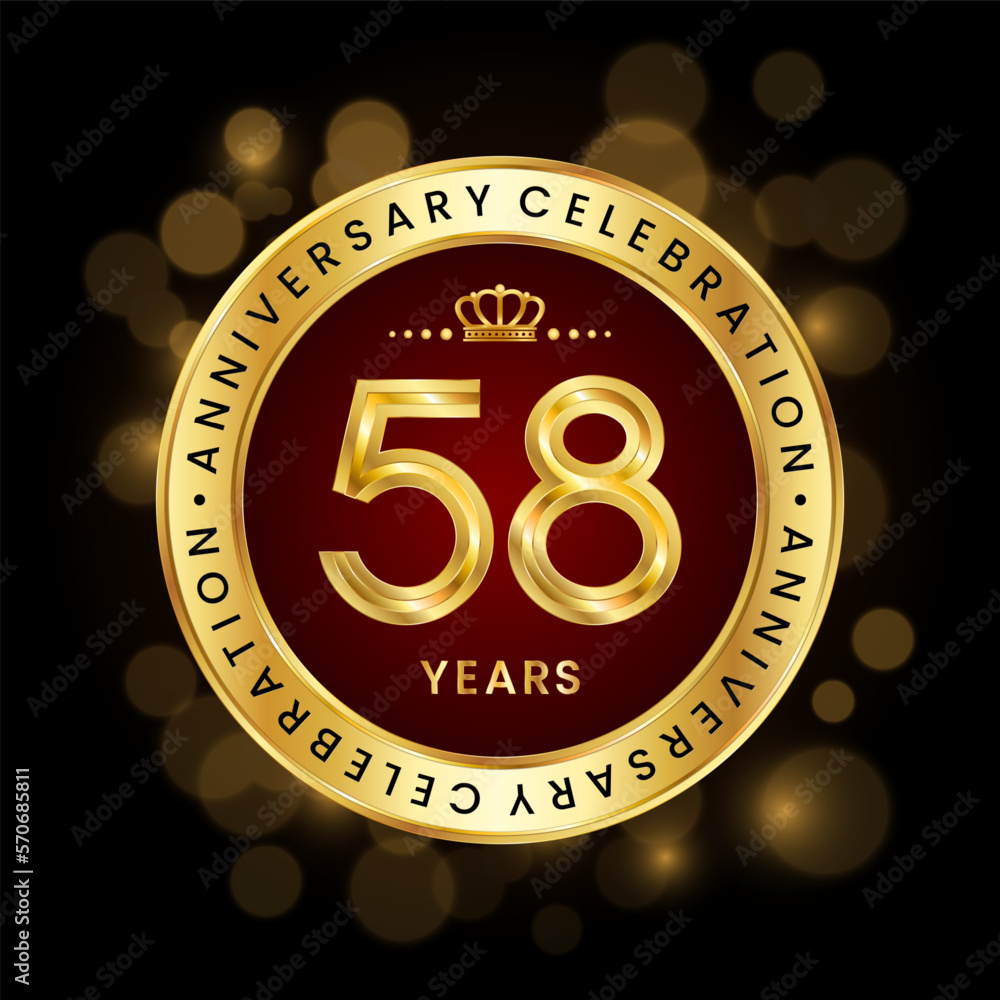 58th Anniversary Celebration. logo design with golden number and ring ...