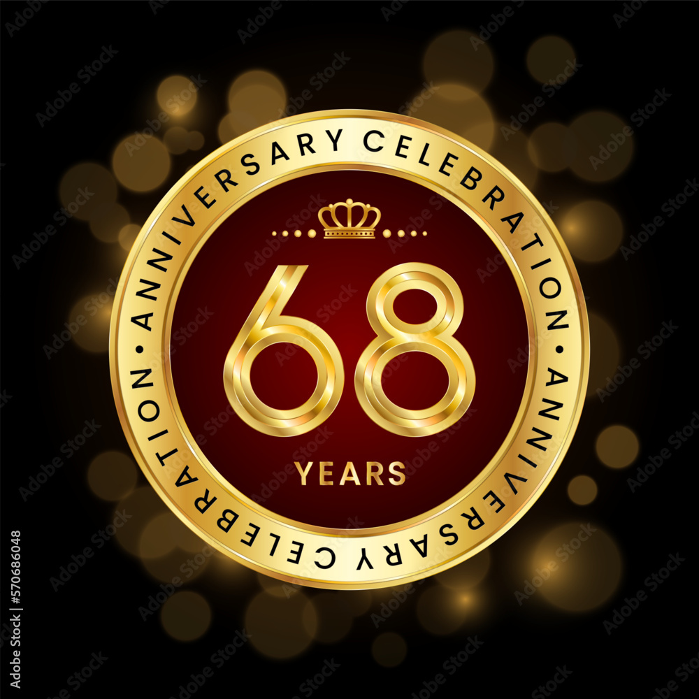 68th Anniversary Celebration. logo design with golden number and ring ...
