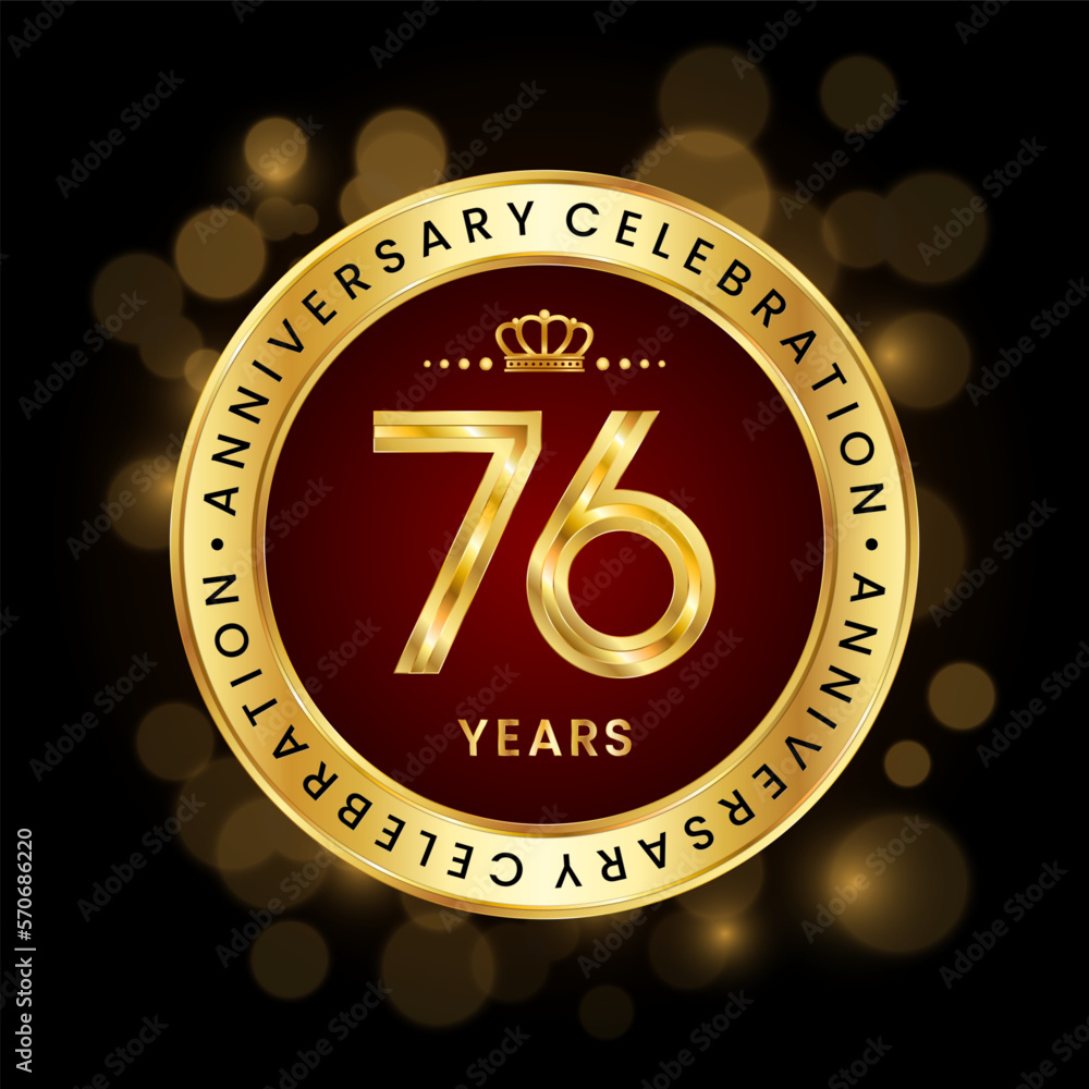 76th Anniversary Celebration. logo design with golden number and ring ...