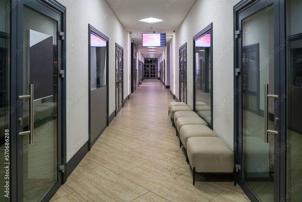 A corridor in an urban-type office building. Modern interior of the ...