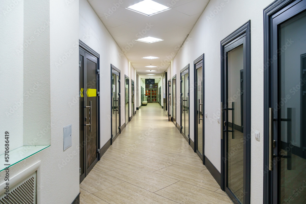 A corridor in an urban-type office building. Modern interior of the ...