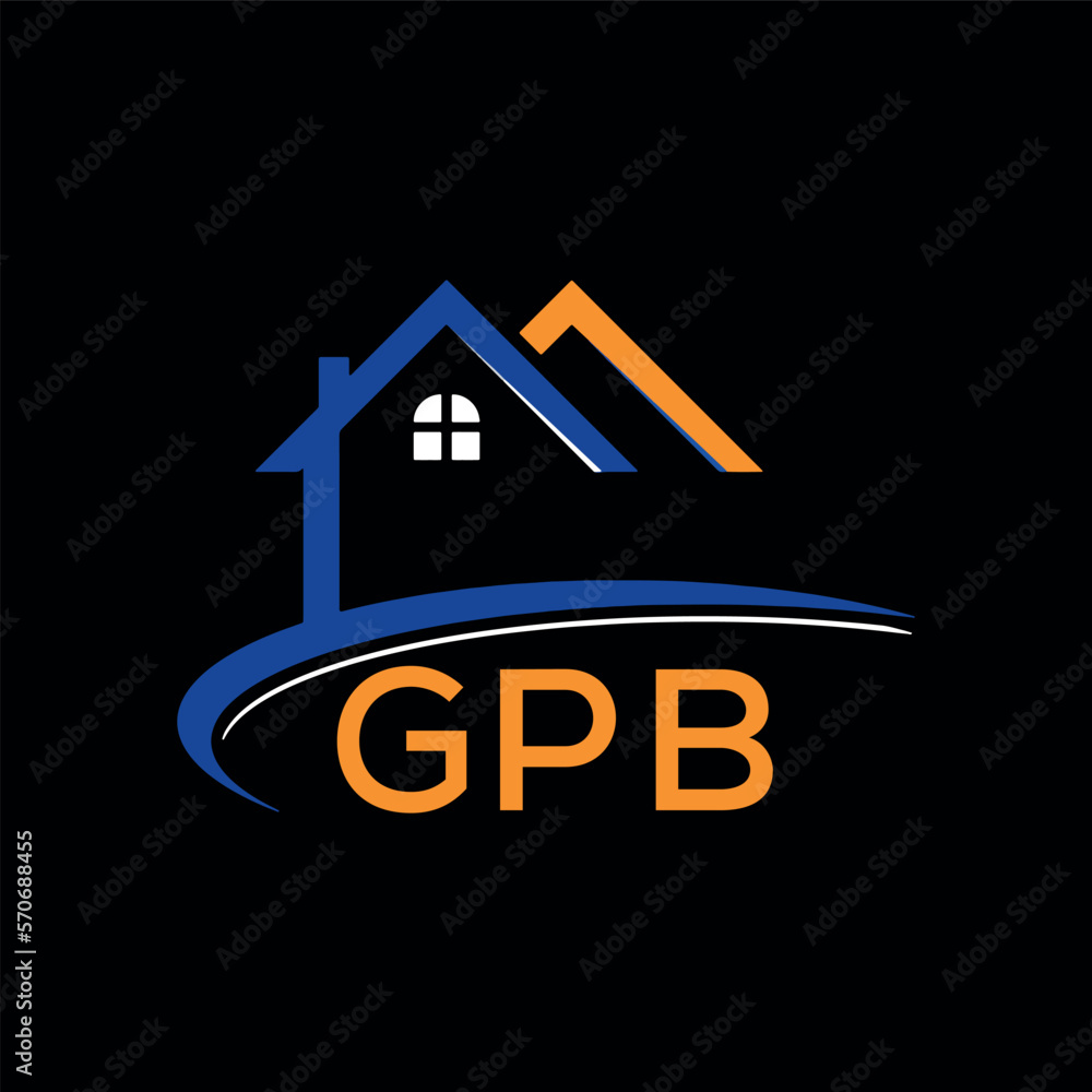 GPB house logo, letter logo. GPB blue image on black background and ...