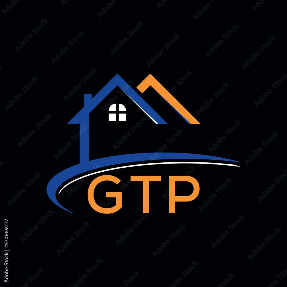 Vetor de GTP house logo, letter logo. GTP blue image on black ...