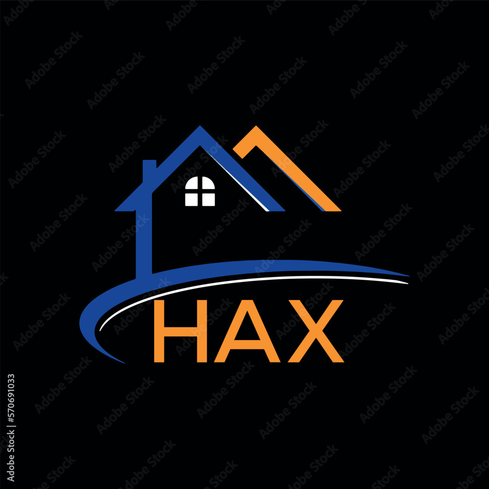 HAX house logo, letter logo. HAX blue image on black background and ...