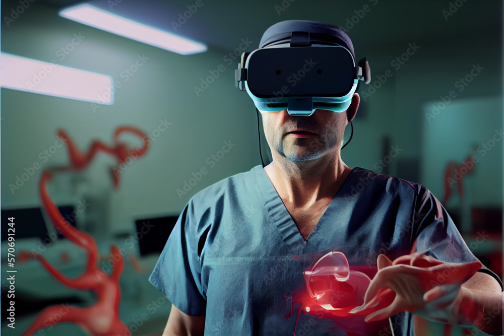 Surgeon Wearing Augmented Reality VR Glasses Perform Brain Surgery with ...