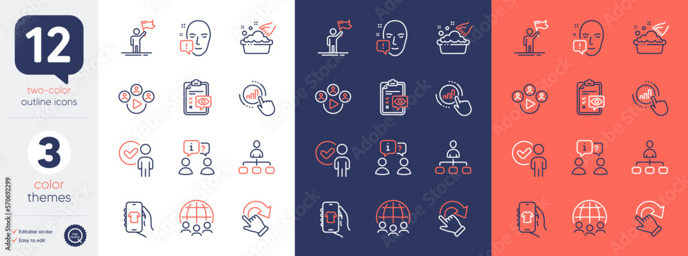 Set of Rotation gesture, Interview and Graph chart line icons. Include Management, Hand washing ...