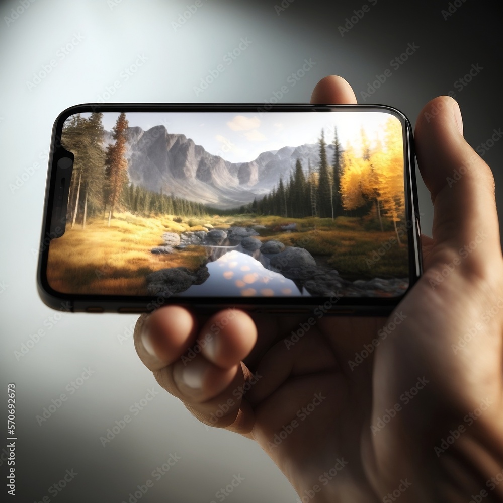 iPhone mockup on Hand holding the PNG of smartphone iphone14 with blank ...