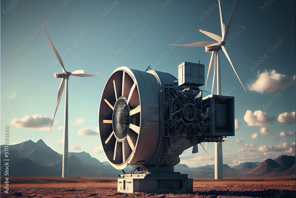 Wind power plant and technology. Smart grid. Renewable energy ...
