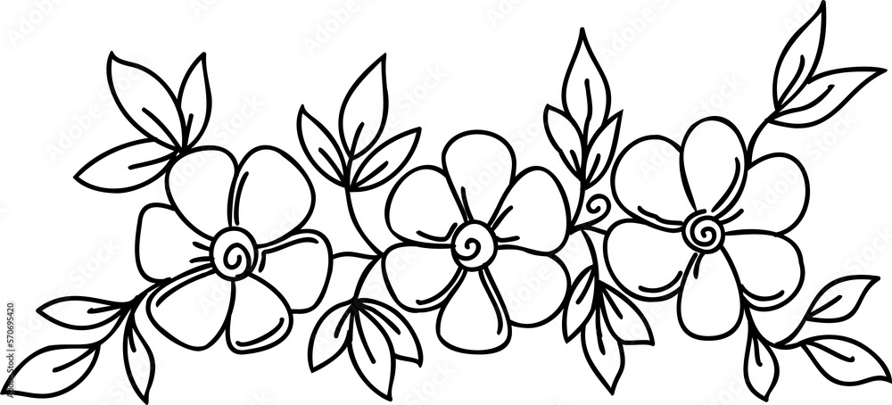 Line art flower. Line art hand drawn stile linear flower. PNG with ...