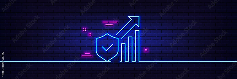 Neon light glow effect. Security statistics line icon. Cyber defence ...