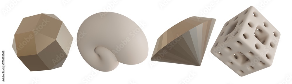 Set of stylish 3d geometric shapes, on transparent background. Beige ...