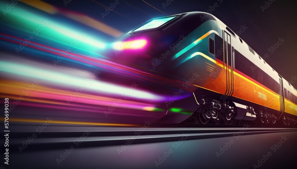 High Speed Train with Motion Blur and DOF Effect. Glowy Neon Lines ...