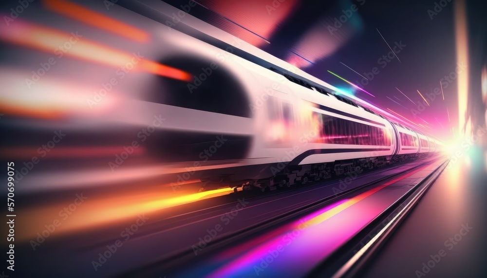 High Speed Train with Motion Blur and DOF Effect. Glowy Neon Lines ...