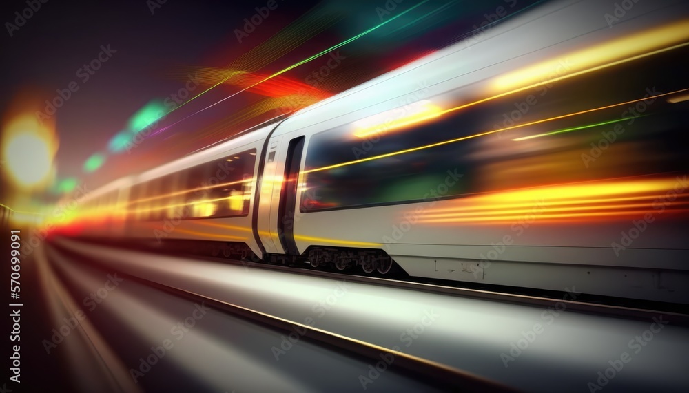 High Speed Train with Motion Blur and DOF Effect. Glowy Neon Lines ...
