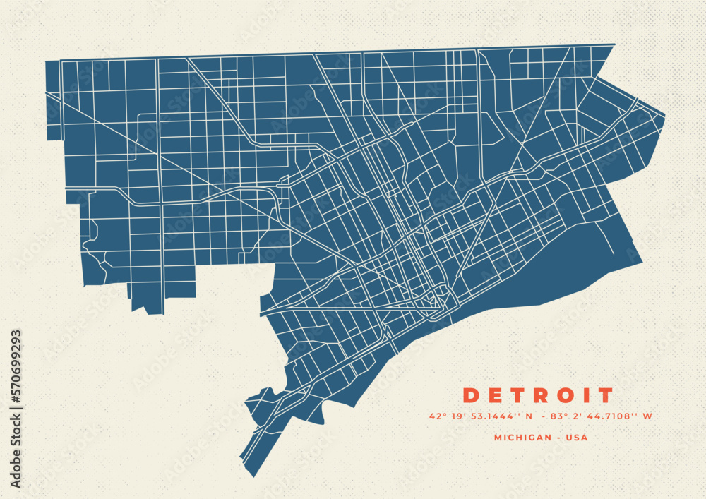 Detroit City Map Vector Poster Stock Vector | Adobe Stock