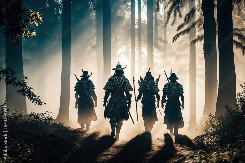 four samurai in forest cinematic light Generative AI Digital ...