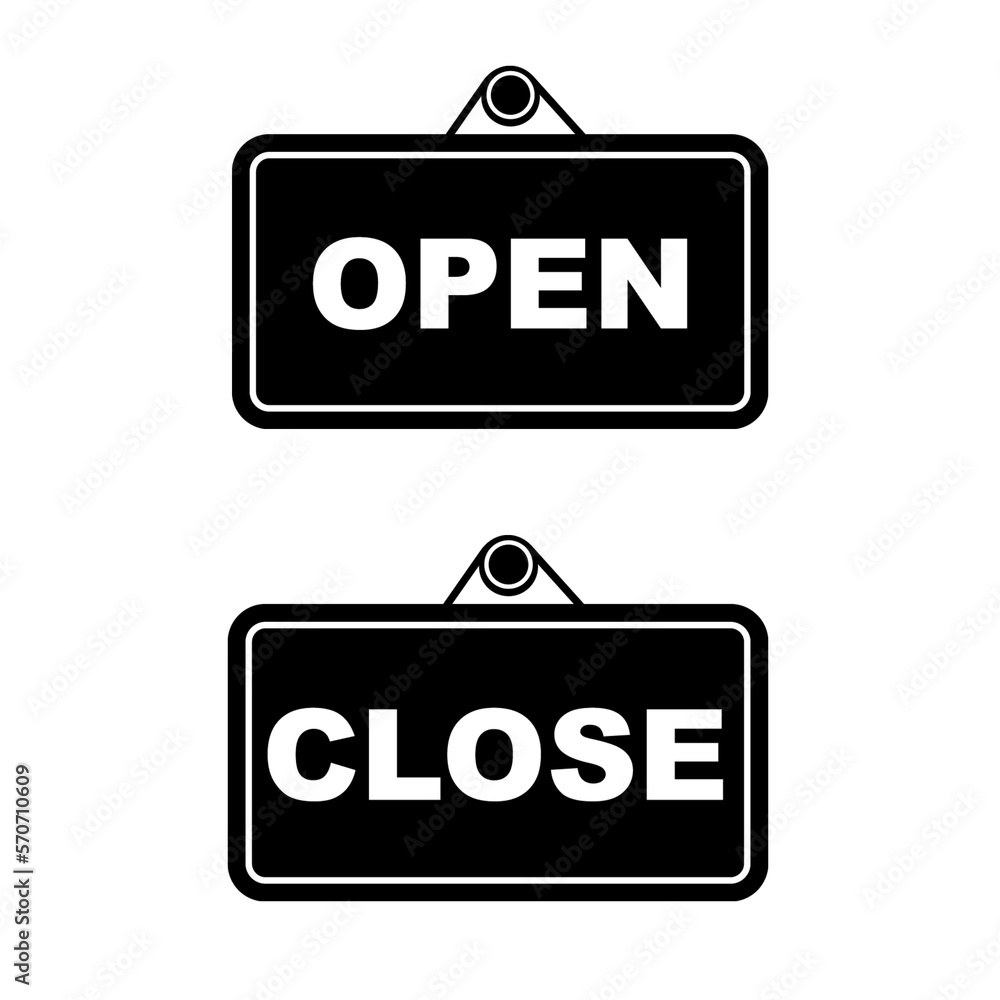 set of signs, open close, black and white. symbols, open and close ...