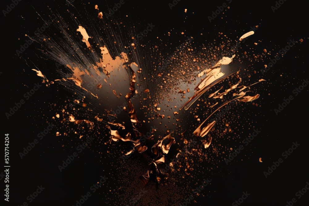 ภาพประกอบสต็อก copper metalicpaint splatter on dark background ...