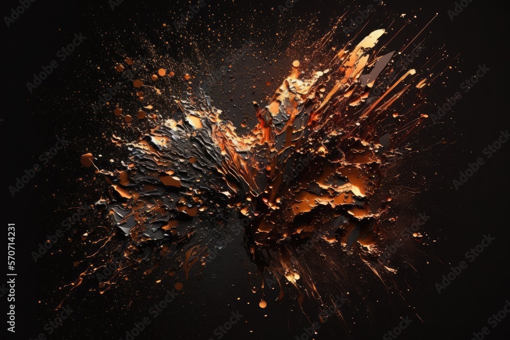 copper metalicpaint splatter on dark background illustration. Digital ...