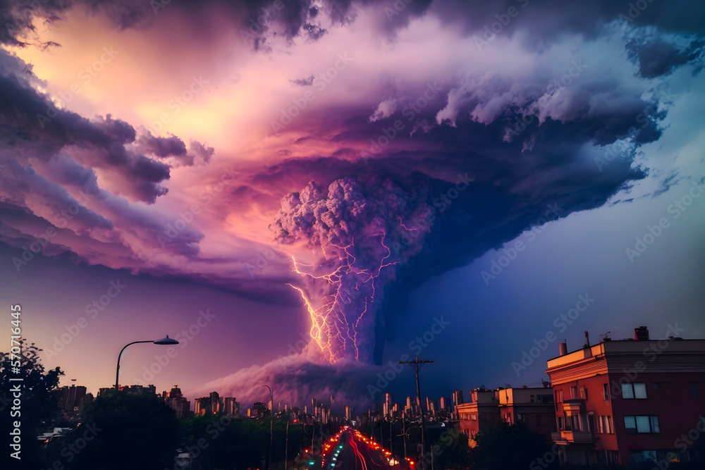 Powerful volcanic eruption with pyroclastic ash column clouds ...