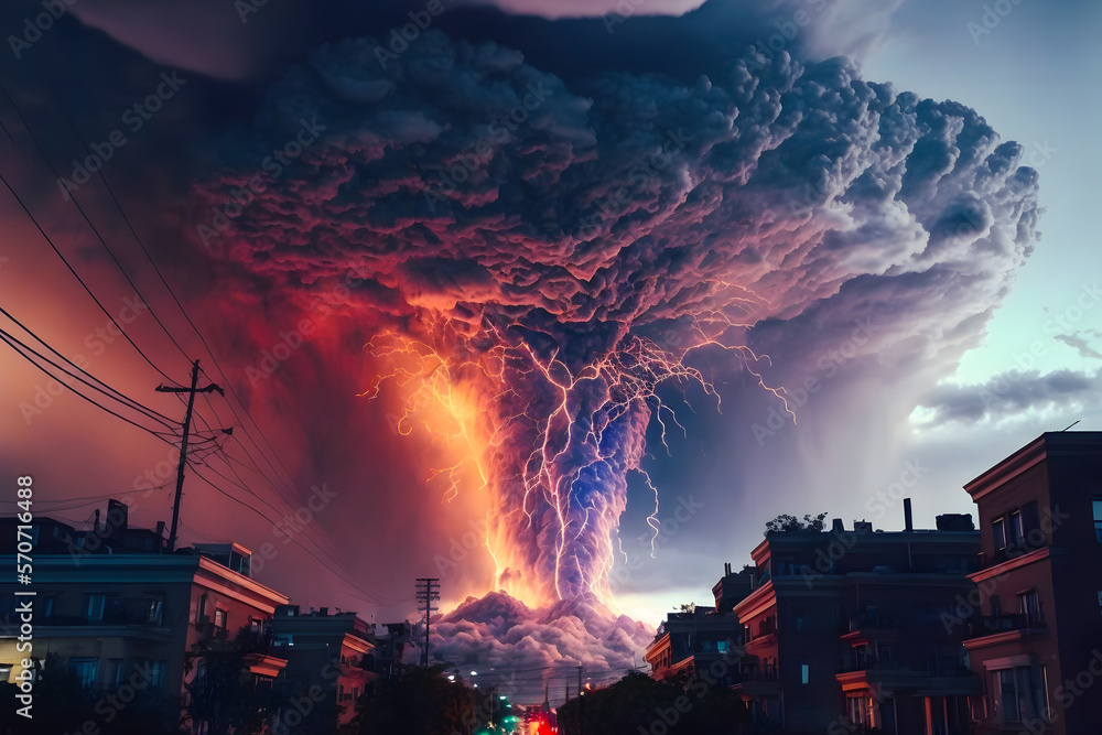 Powerful volcanic eruption with pyroclastic ash column clouds ...