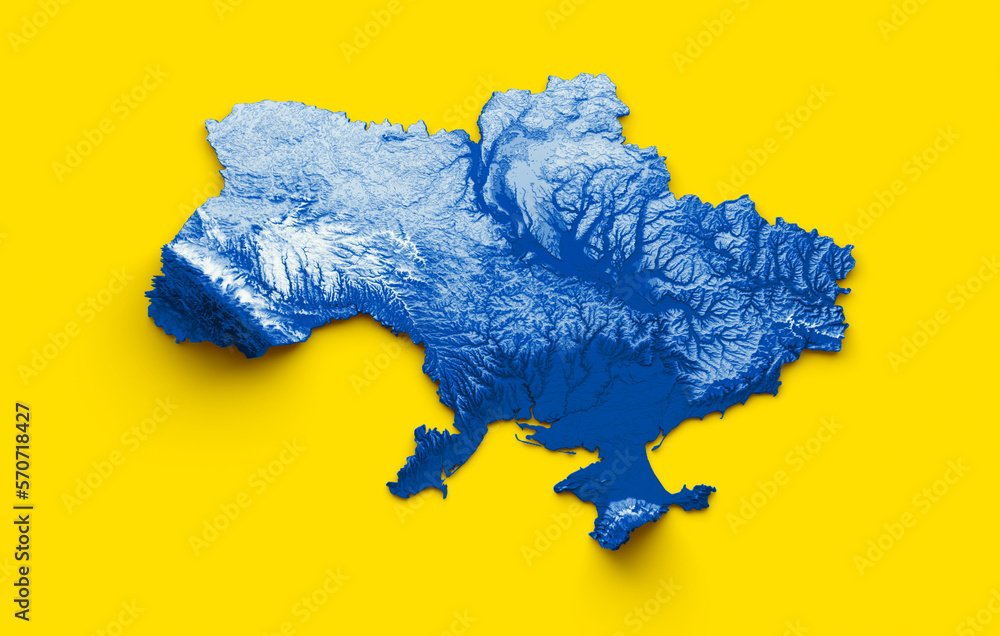 Ukraine map with the flag Colors Blue and Red Shaded relief map 3d ...