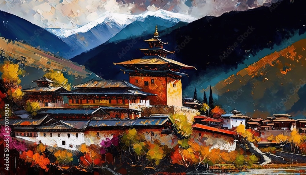 paint like illustration of beautiful village on mountain, inspired from ...