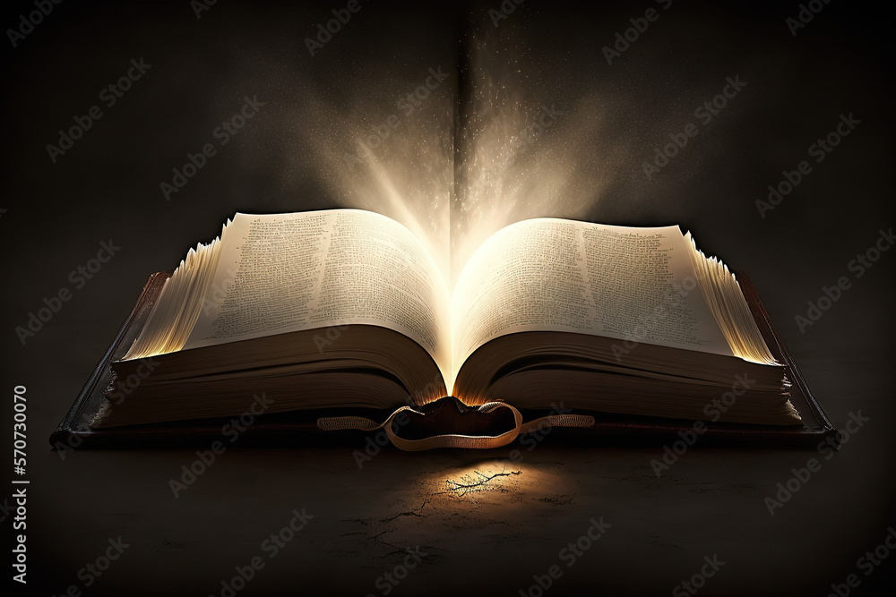 Holy Bible with light emitting from it, generative ai Stock ...