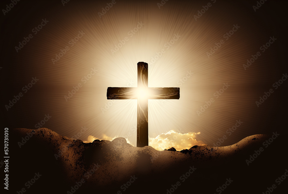 Illustration of good friday background with cross and golden sun rays ...