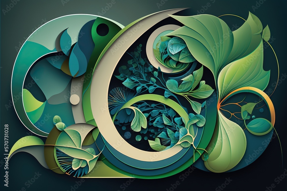 Abstract design featuring interlocking shapes of green and blue ...