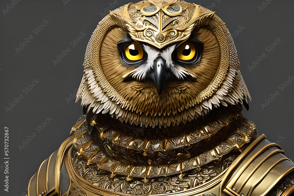 The Avian Champion: A Majestic Anthropomorphic Owl in Golden Armor with ...