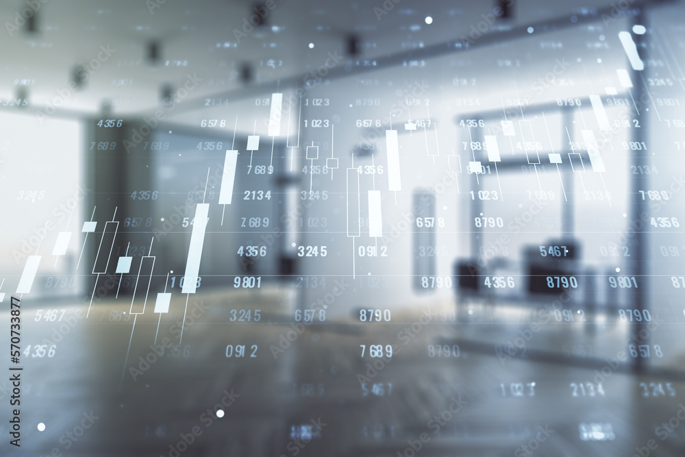 Abstract virtual analytics data spreadsheet on a modern furnished ...