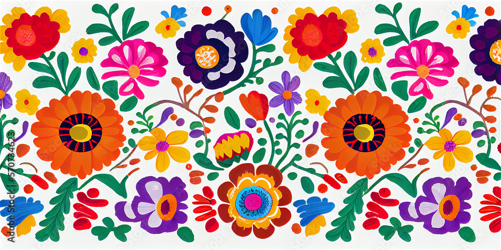 Colorful Mexican floral pattern on a white background, generative AI ...