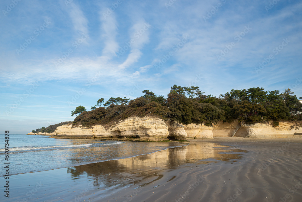 Beach on Atlantic coast of Charente Maritime, France with limestone ...