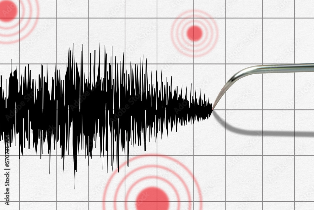Seismograph and earthquake. Seismograph recording the seismic activity ...