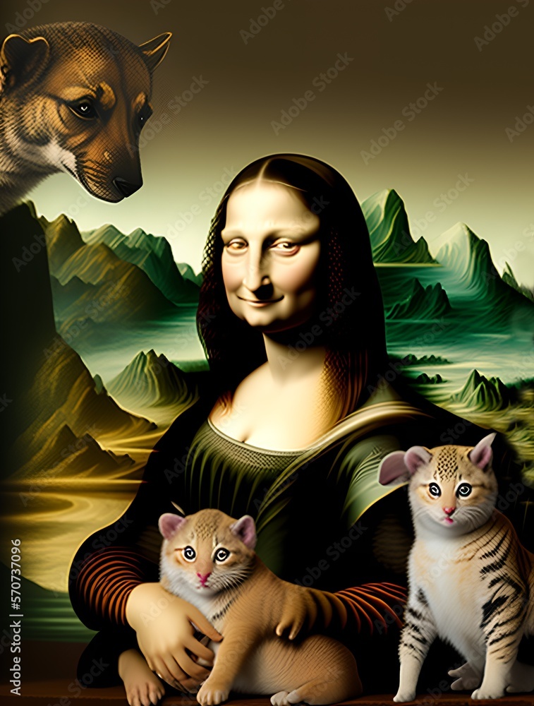 Mona Lisa with Animals, Generative AI Illustration Stock Illustration ...