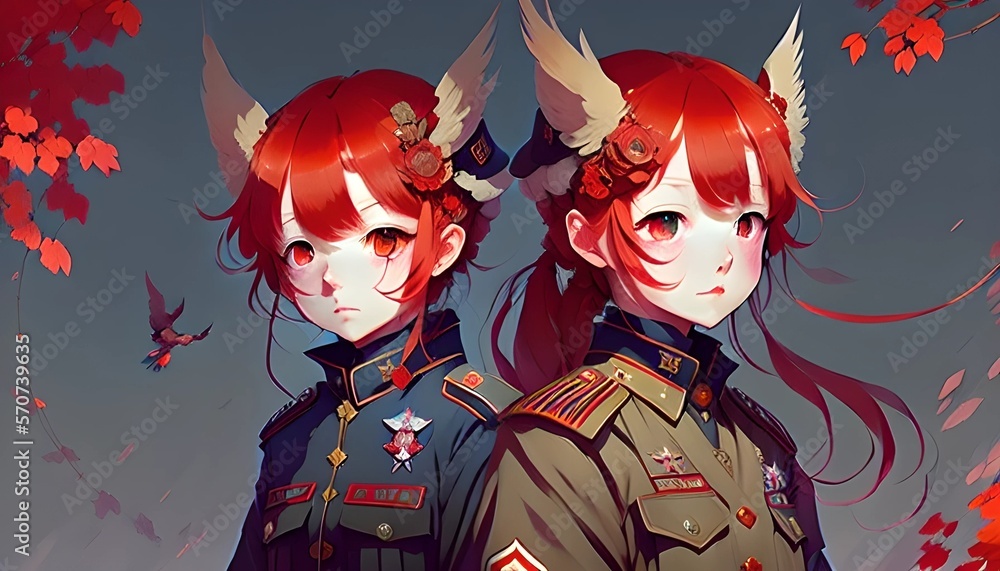 Anime girl with red hair in uniform fairy magical fantasy world ...
