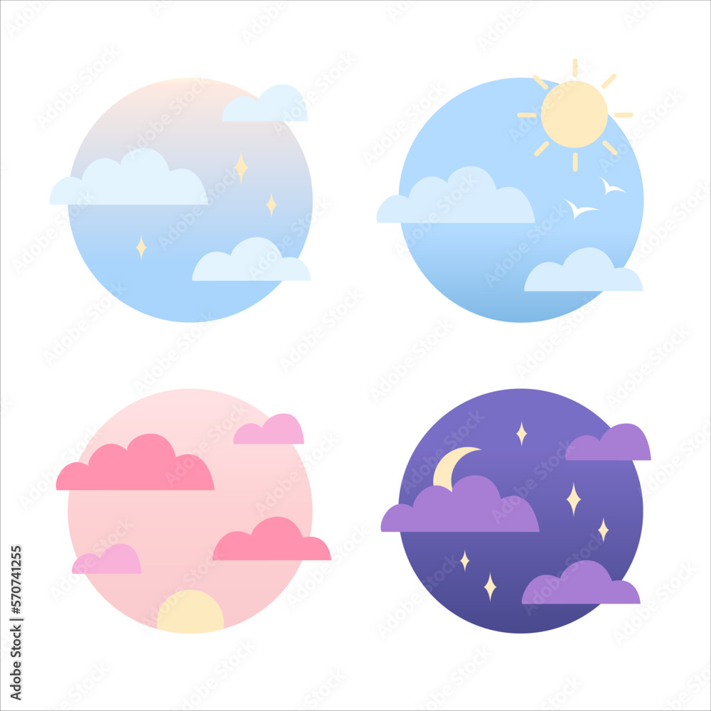 Modern cute beautiful landscape with gradients. Morning, day, dusk and ...