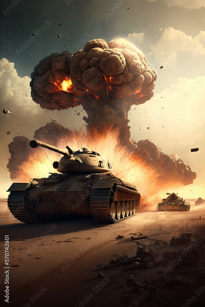 The end of the world, armageddon, tanks fleeing tactical nuke, mushroom ...