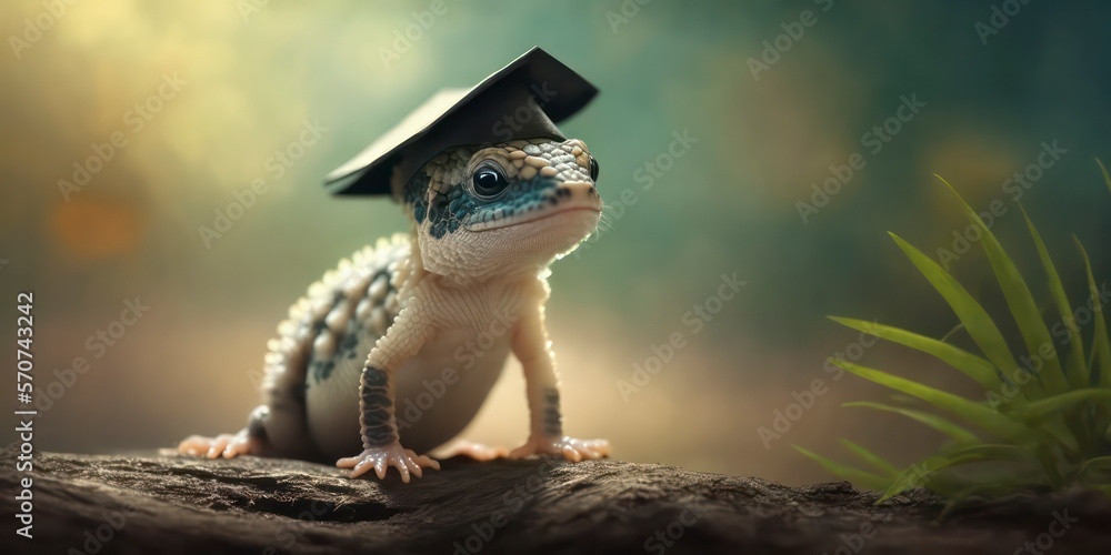 lizzard wearing graduation hat illustration, generative AI, Lizard ...