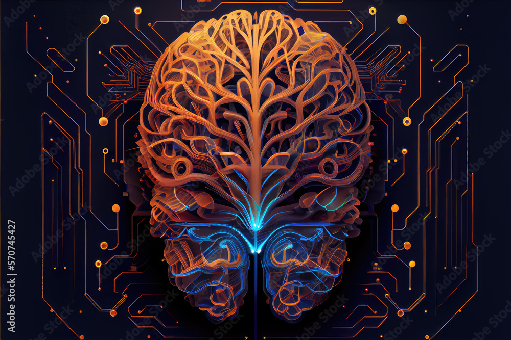 Wired brain with with neurons - artificial intelligence in circuit ...