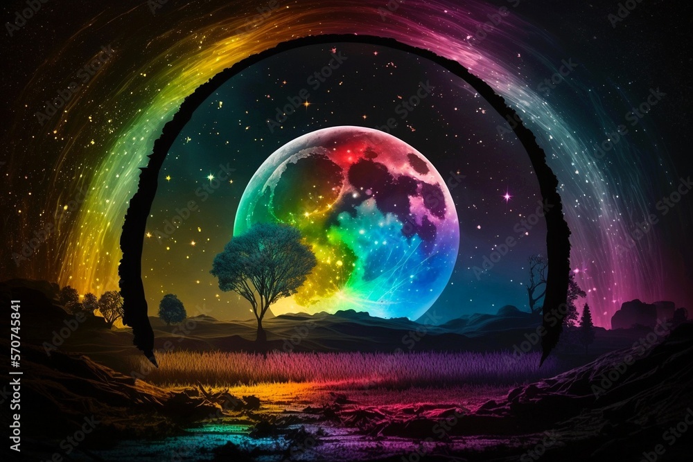 Fairytale night astronomy moonlight landscape. Magical night background ...