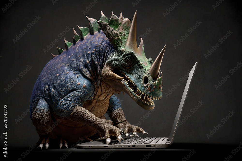 Dinosaur using computer, concept of Robotics and AI, created with ...