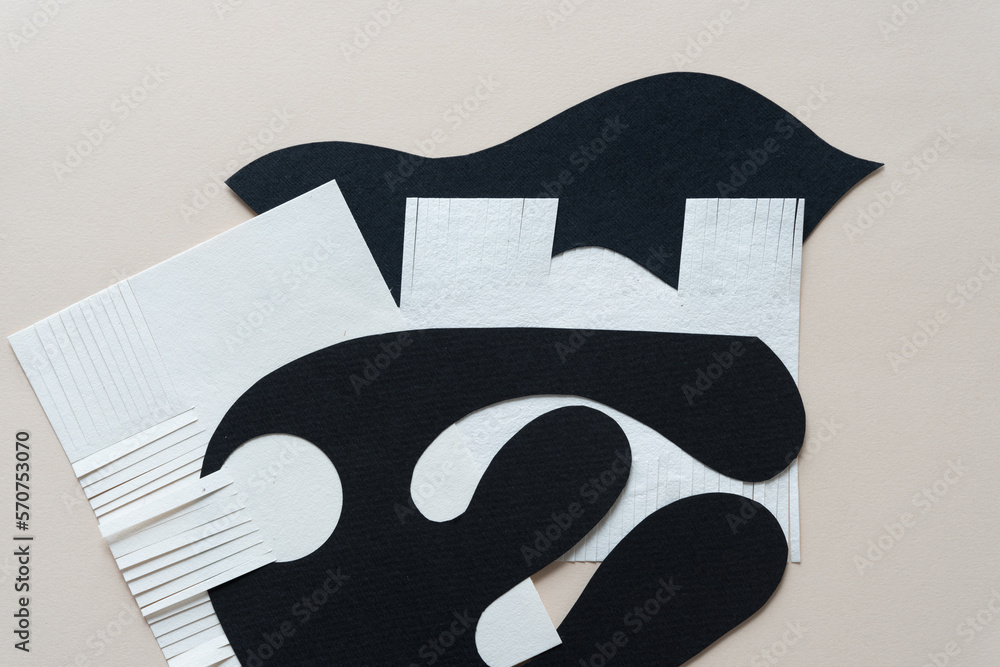 combined black and white abstract paper shapes - some with fringe edges ...