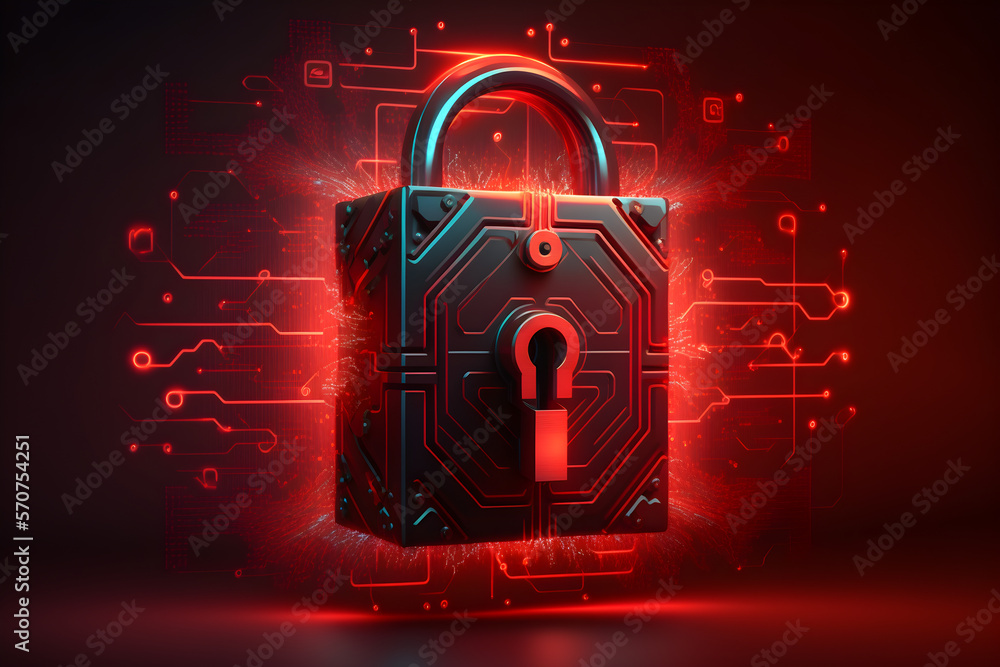 AI, virtual cybersecurity protection lock with information, protection ...