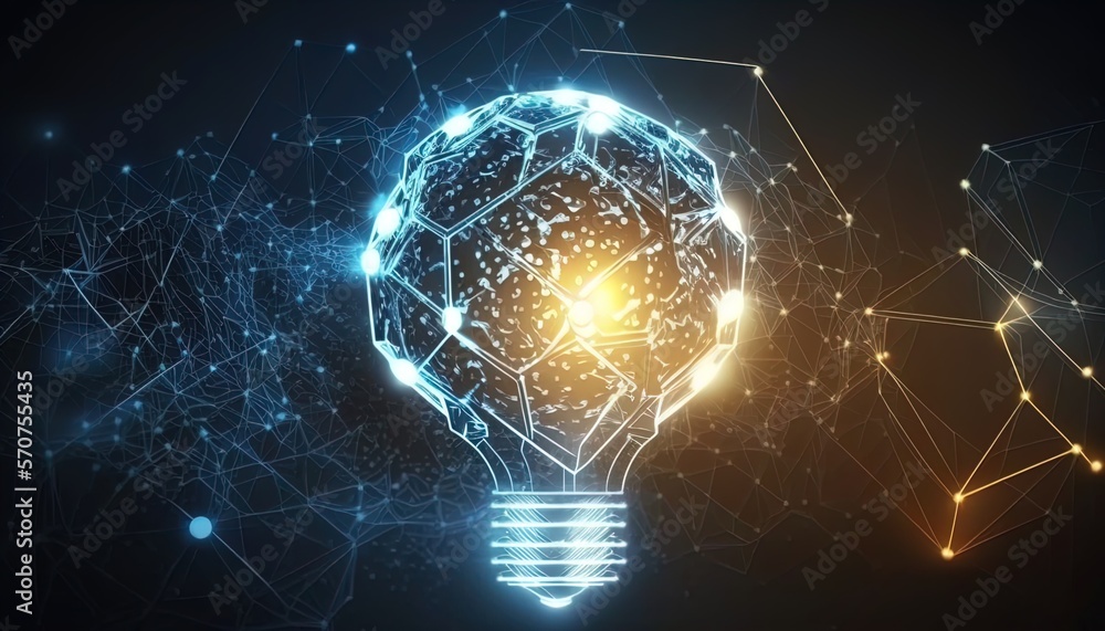 Polygon business idea light bulb on blockchain technology network hud ...