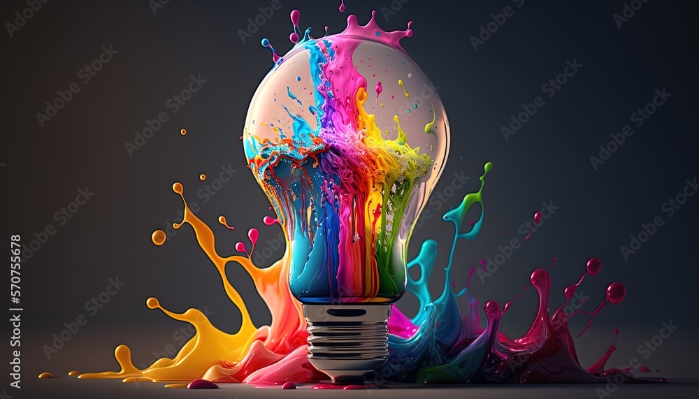 Lightbulb eureka moment with Impactful and inspiring artistic colourful ...