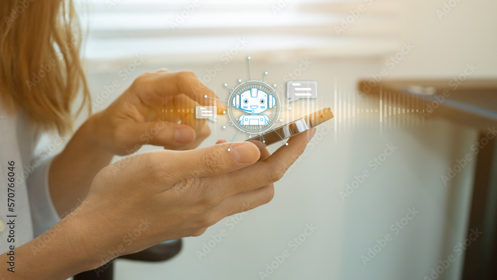 Girl chatting with AI Artificial Intelligence Robot Chat by bringing ...